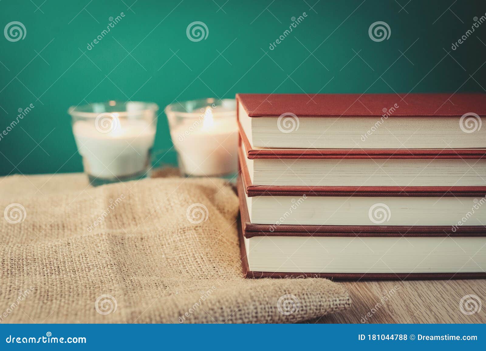 Stack of Vintage Books on a Blue Background Stock Photo - Image of ...