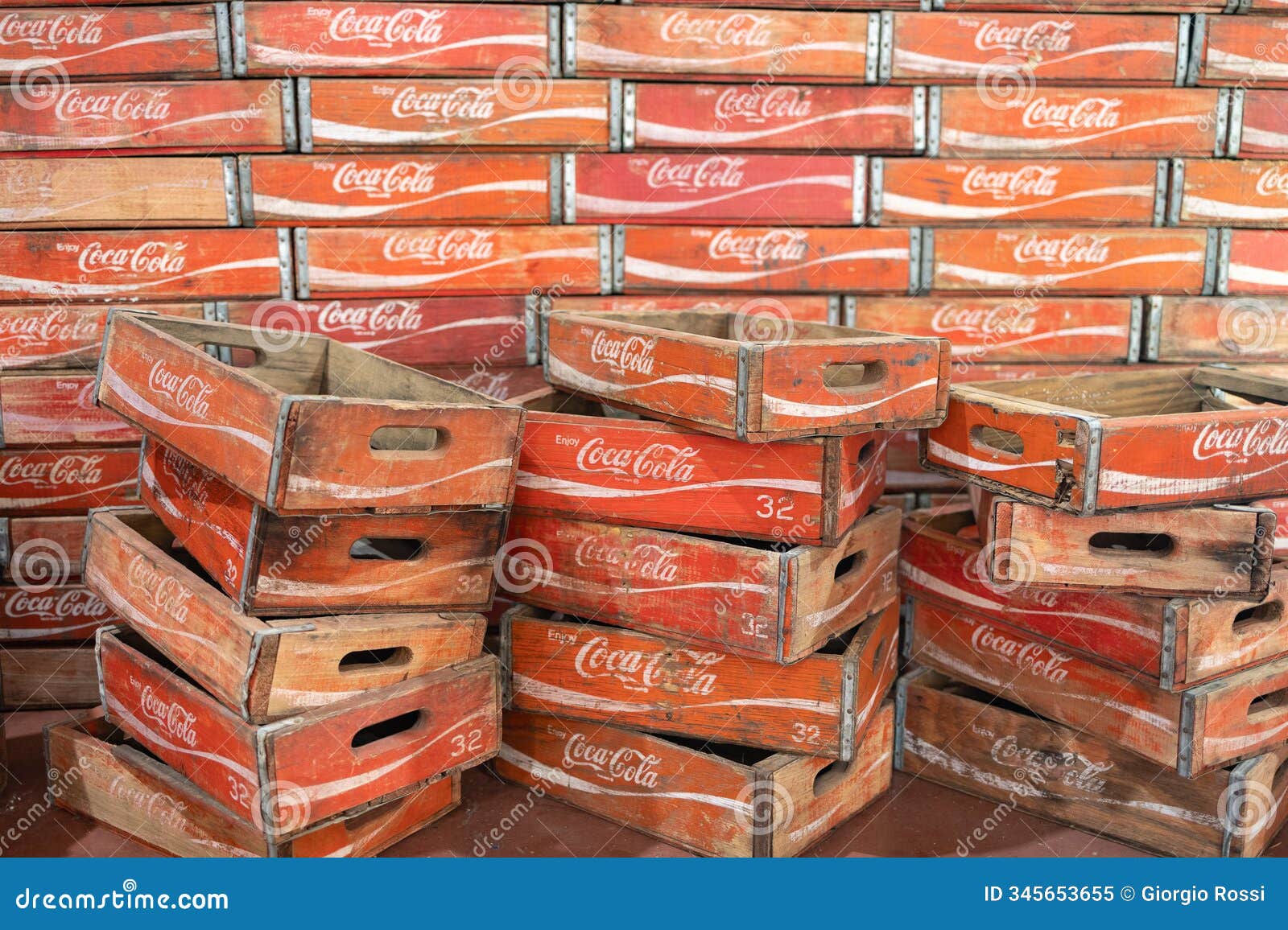 Stack of Vintage Coca-Cola Red Wooden Crates Editorial Image - Image of ...