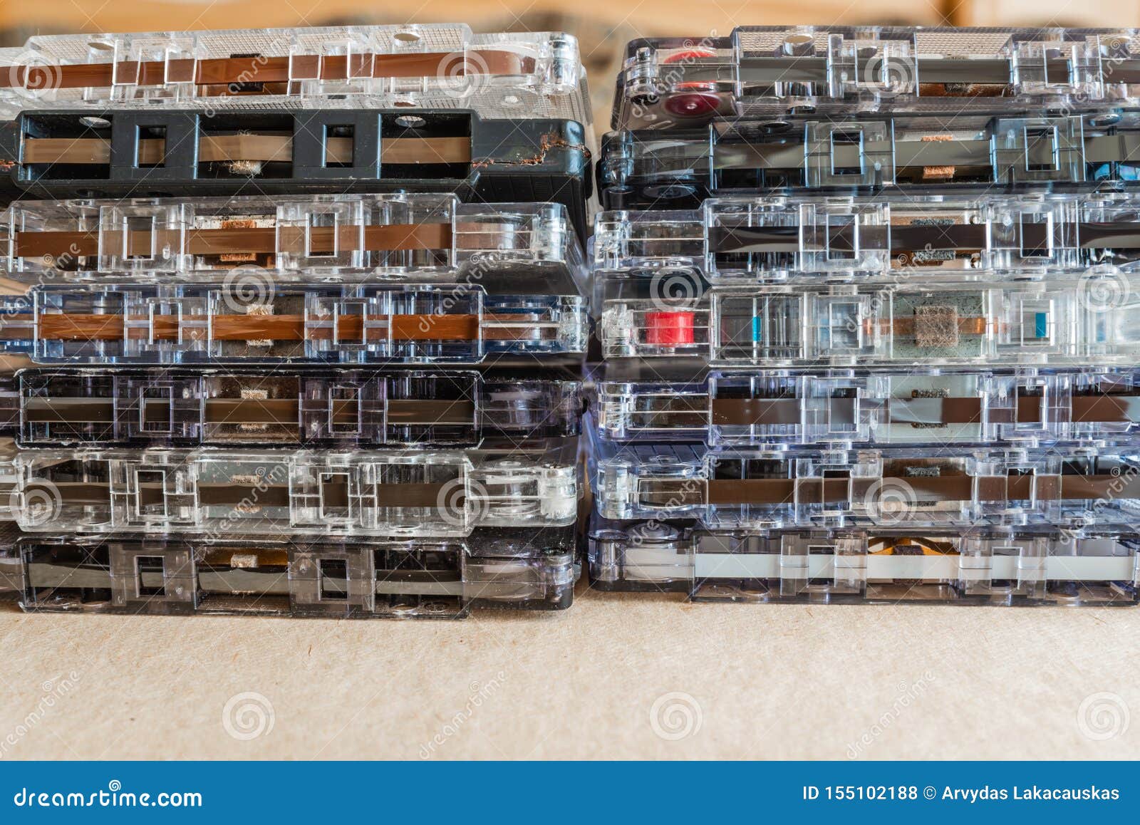 Stack Vintage Compact Cassette Tape, Close Up Set of Old Audio Tapes ...