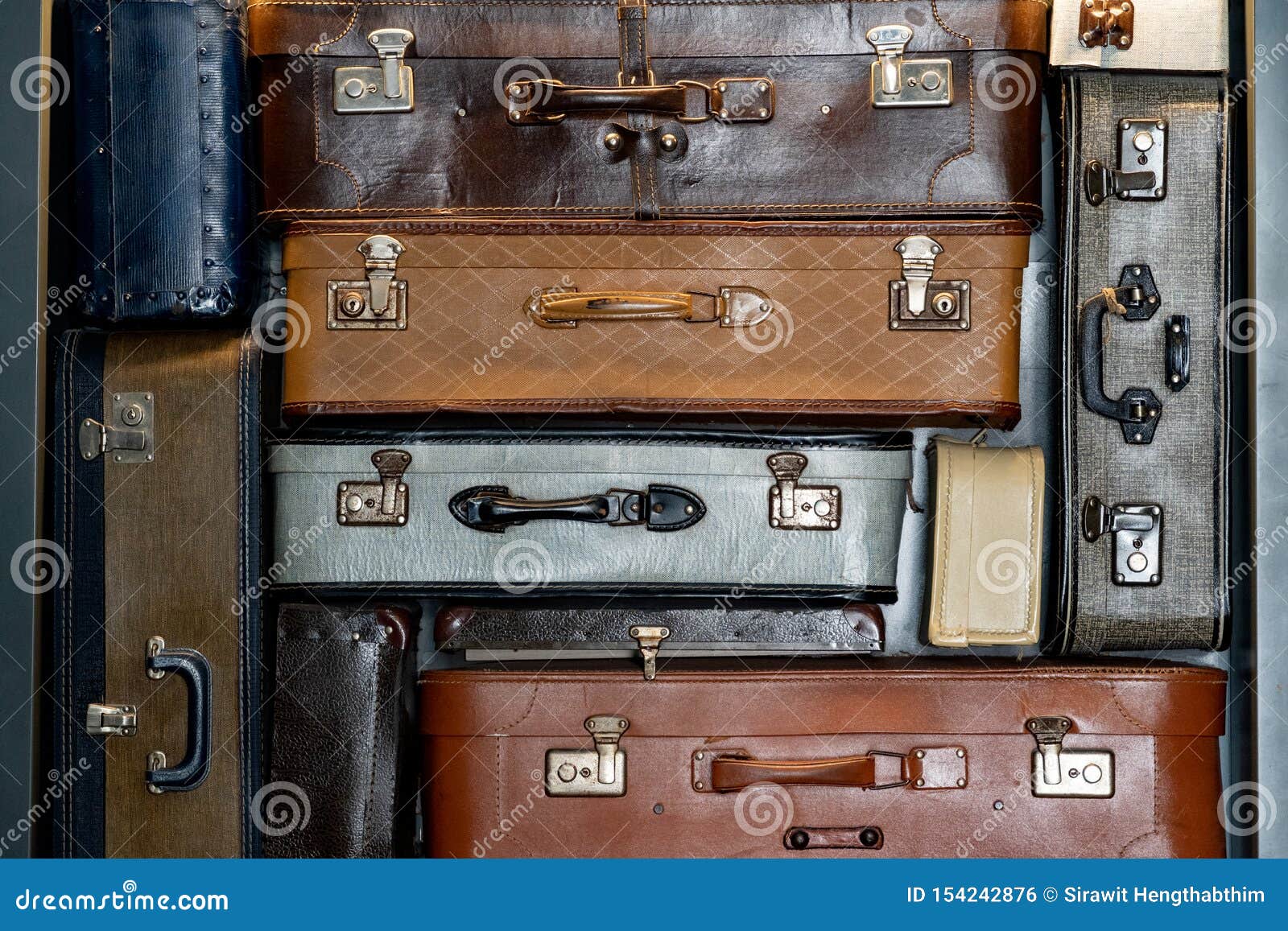 Stack of Vintage Leather Suitcases Background Editorial Photo - Image ...