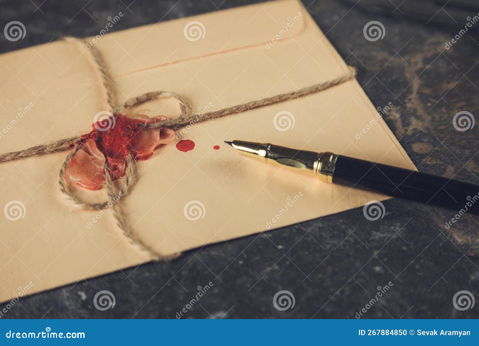 Stack of Vintage Letters and Pen Stock Photo - Image of document ...