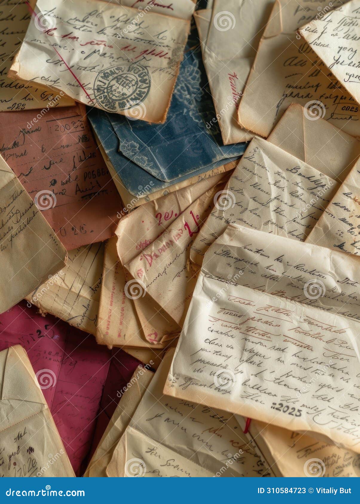 Stack of Vintage Letters on Table. Generative AI. Stock Image - Image ...