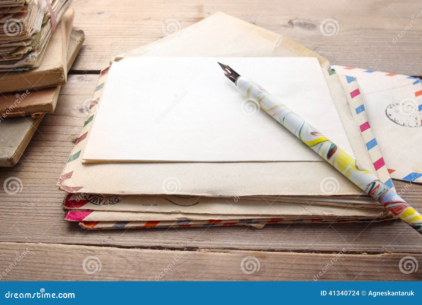 Stack of Vintage Letters on Wooden Table Stock Photo - Image of pile ...