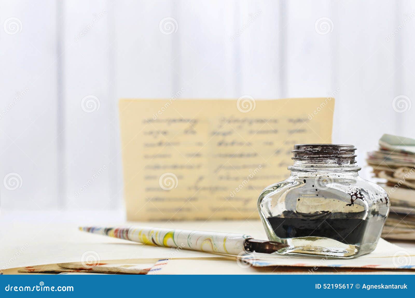 Stack of Vintage Letters on Wooden Table Stock Image - Image of paper ...