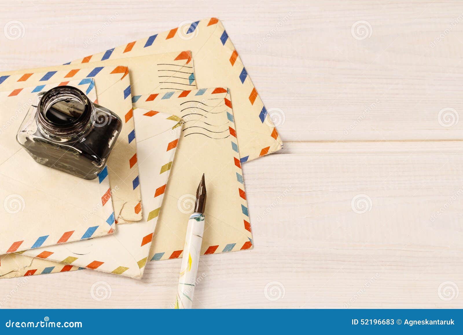 Stack Of Vintage Letters On Wooden Table Stock Image | CartoonDealer ...
