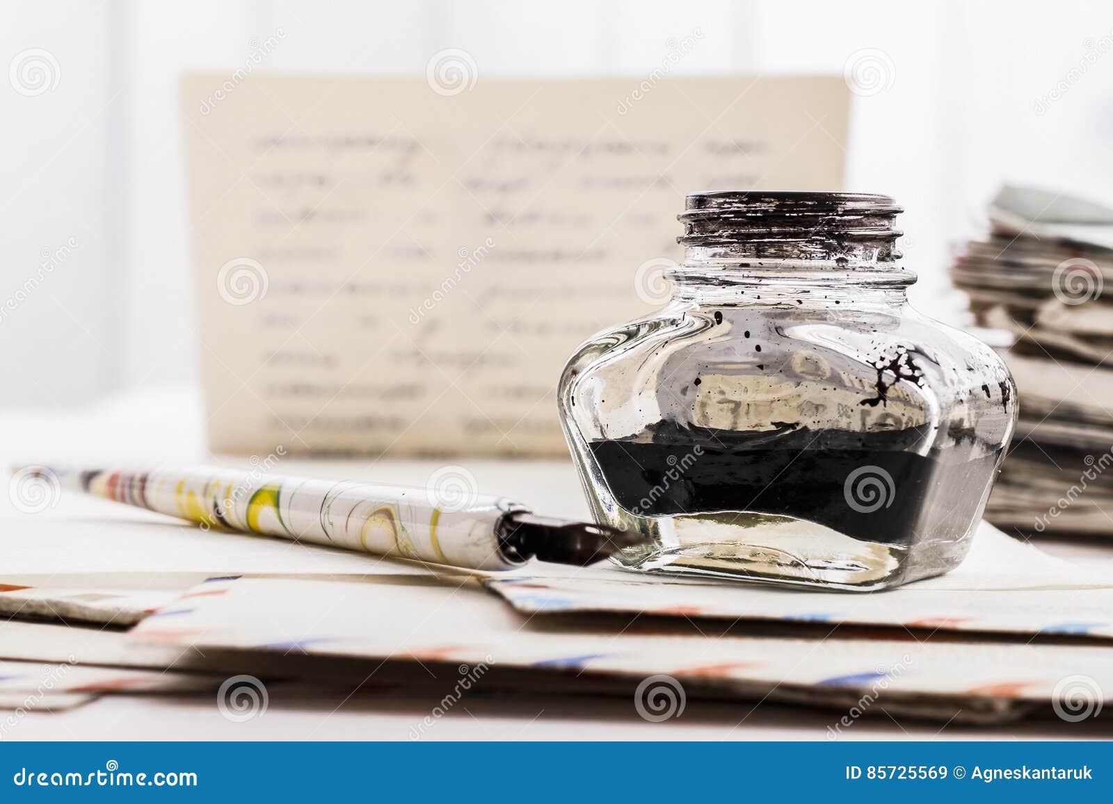 Stack of Vintage Letters on Wooden Table Stock Image - Image of pile ...