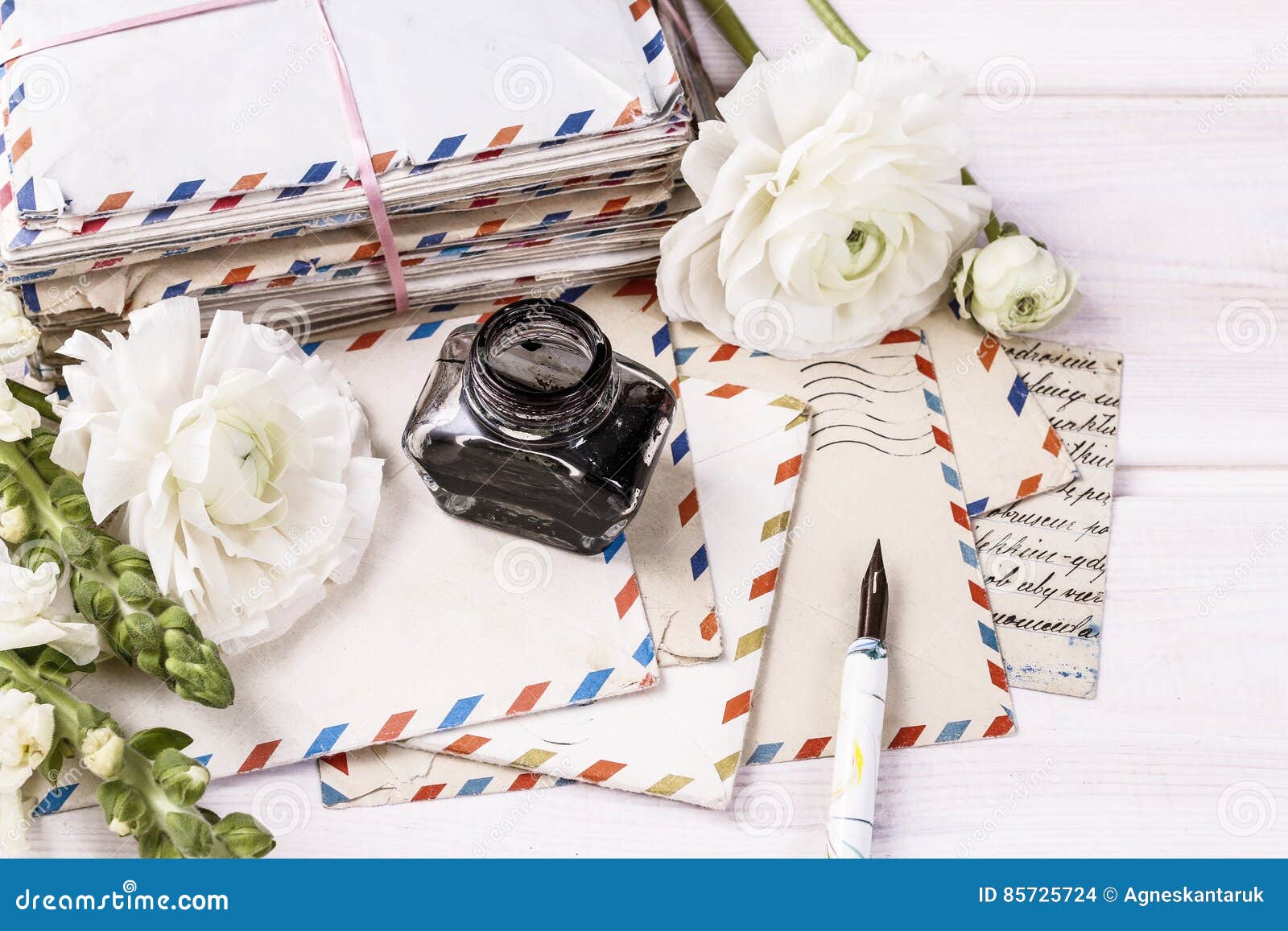 Stack of Vintage Letters on Wooden Table Stock Photo - Image of ancient ...