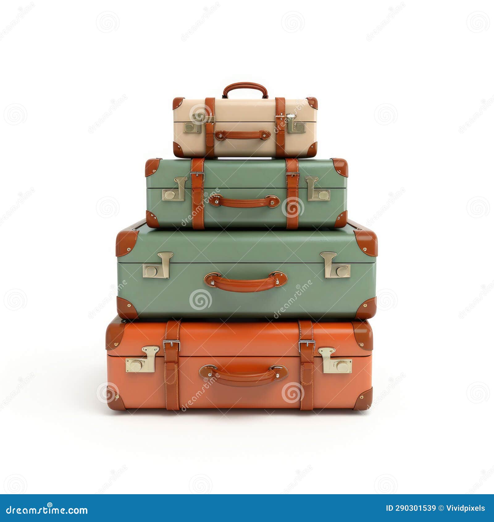 Stack of Vintage Looking Luggage in Orange, Green, and Cream Colors ...