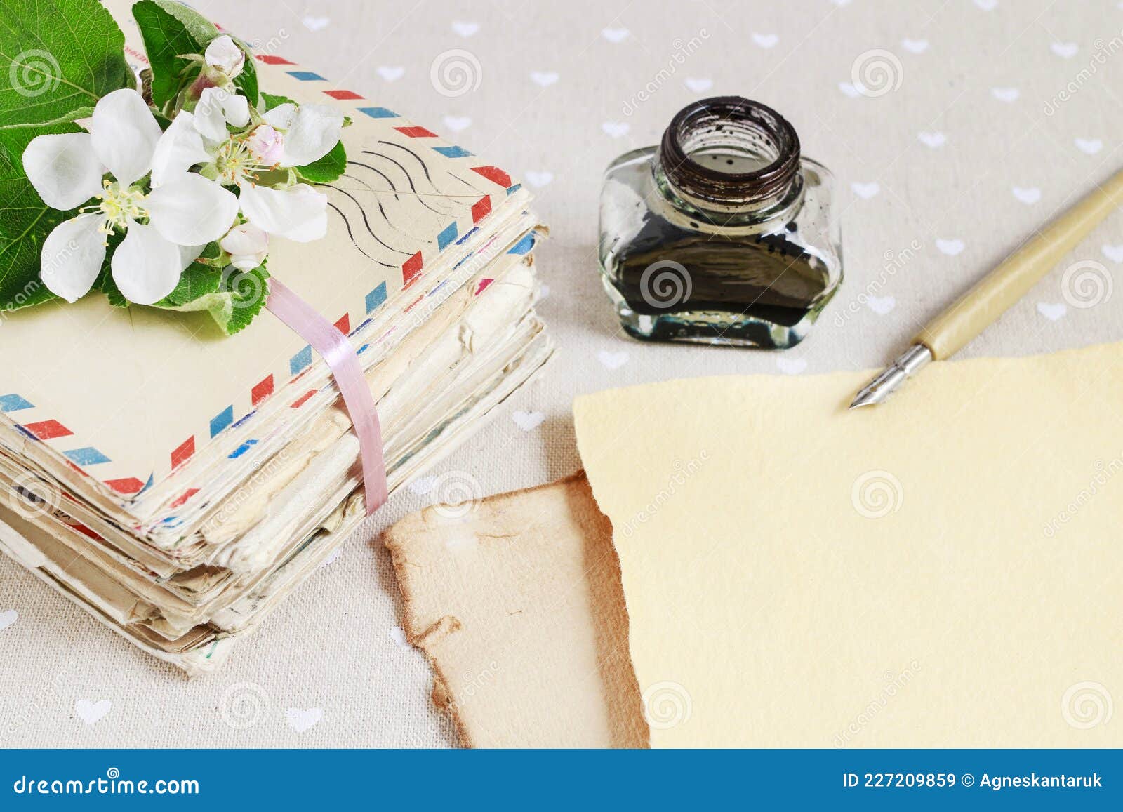 Stack of Vintage Love Letters and Apple Tree Flowers Stock Image ...
