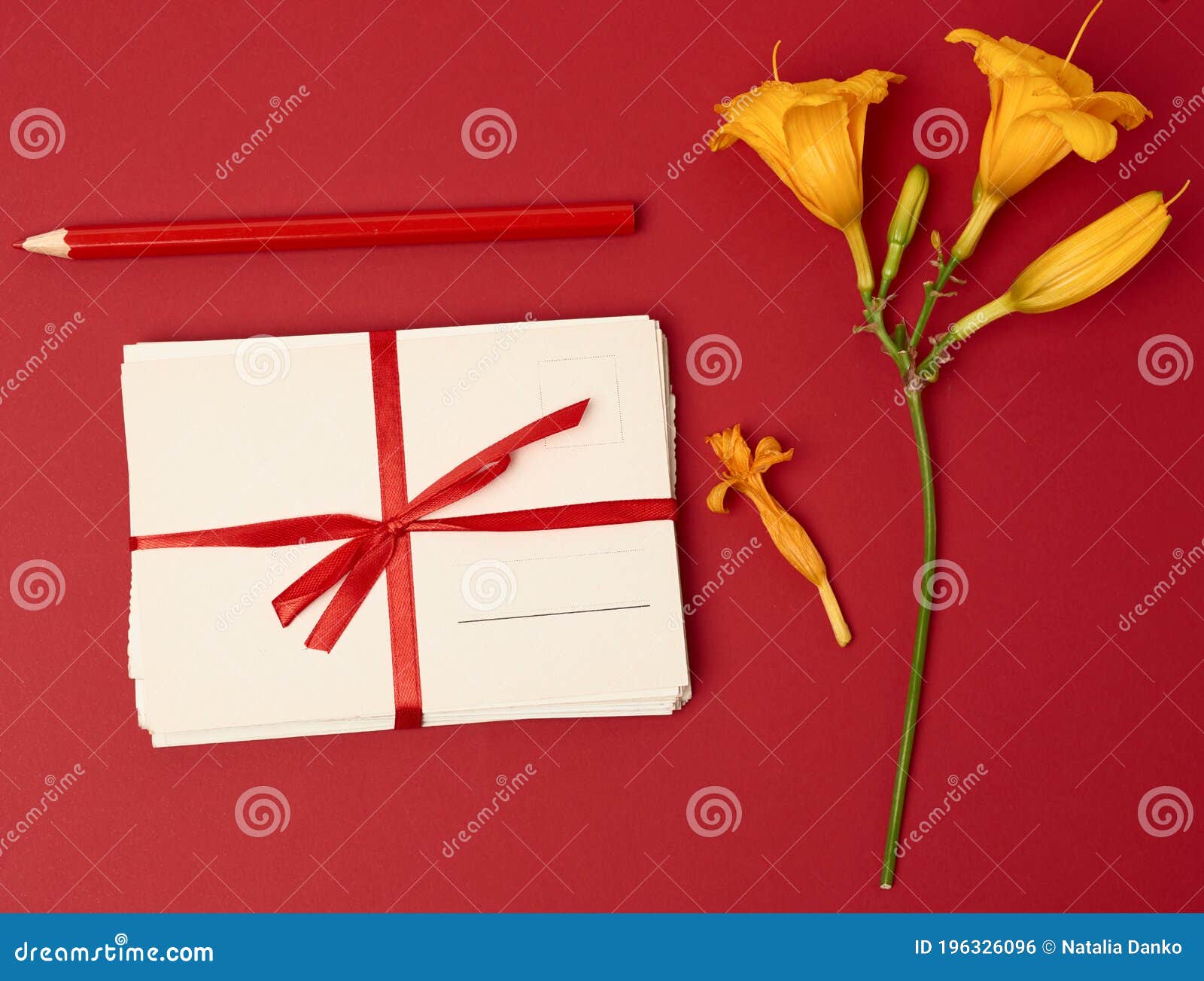 Stack of Vintage Paper Cards on a Red Background Stock Photo - Image of ...