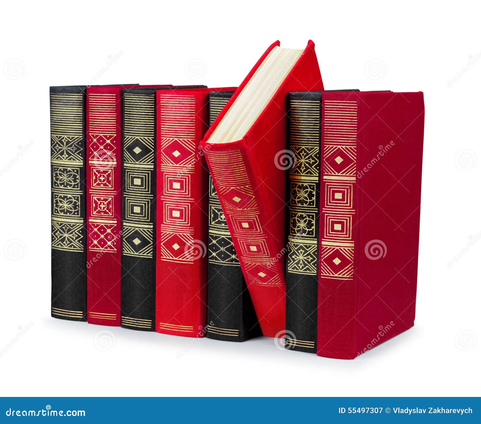 Stack of Vintage Red and Black Books with Gold Ornament Stock Image ...