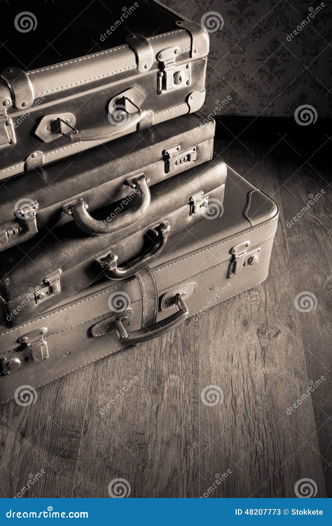 Stack of vintage suitcases stock image. Image of memories - 48207773