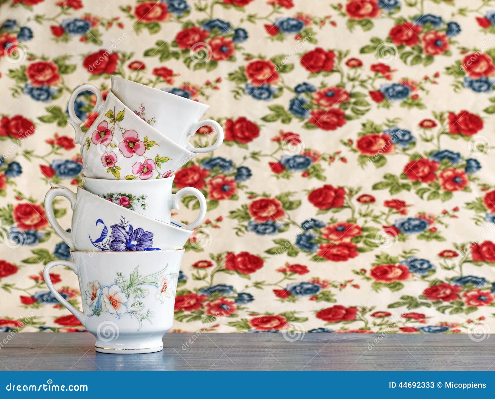 Stack of vintage tea cups stock image. Image of flower - 44692333