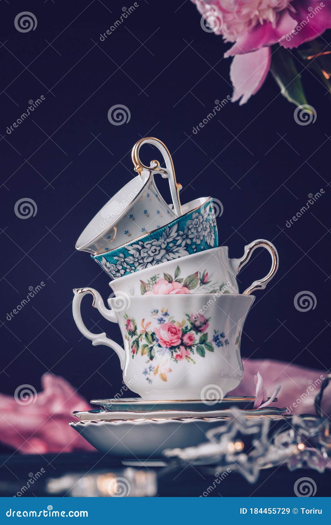 Stack of vintage tea cups stock image. Image of collect - 184455729