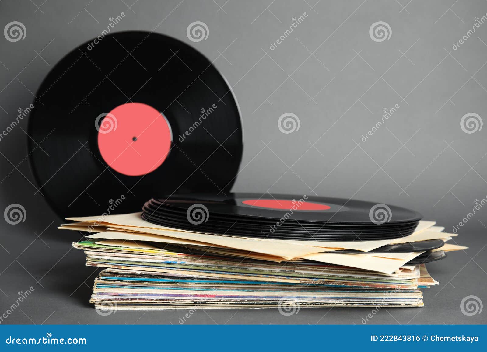 Stack of Vintage Vinyl Records on Grey Stock Photo - Image of play ...