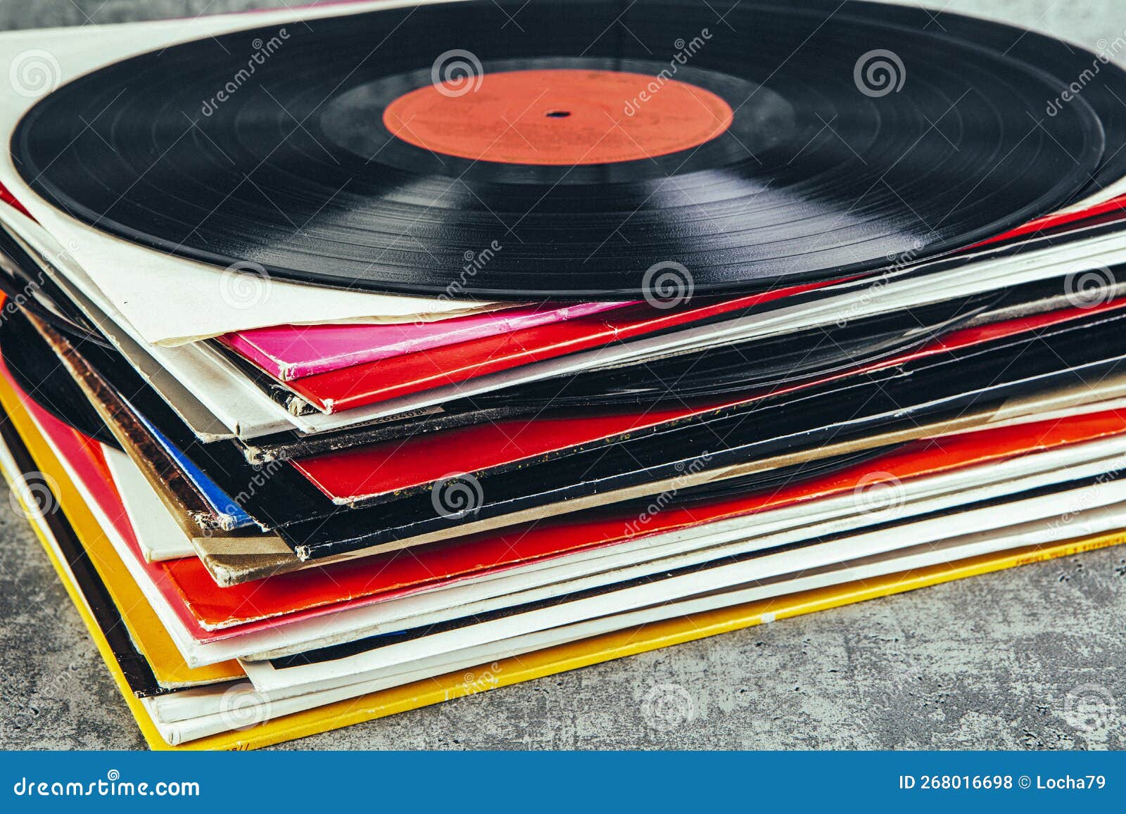 Stack of Vinyl Records in Retro Style Stock Photo - Image of food ...