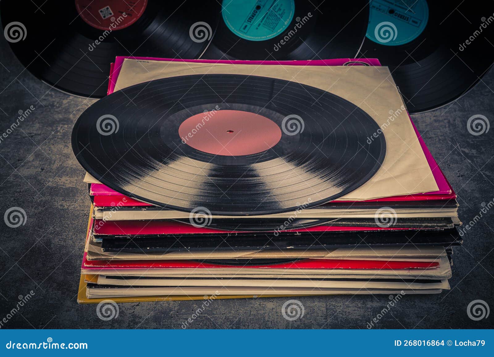 Stack of Vinyl Records in Retro Style Stock Photo - Image of dishware ...