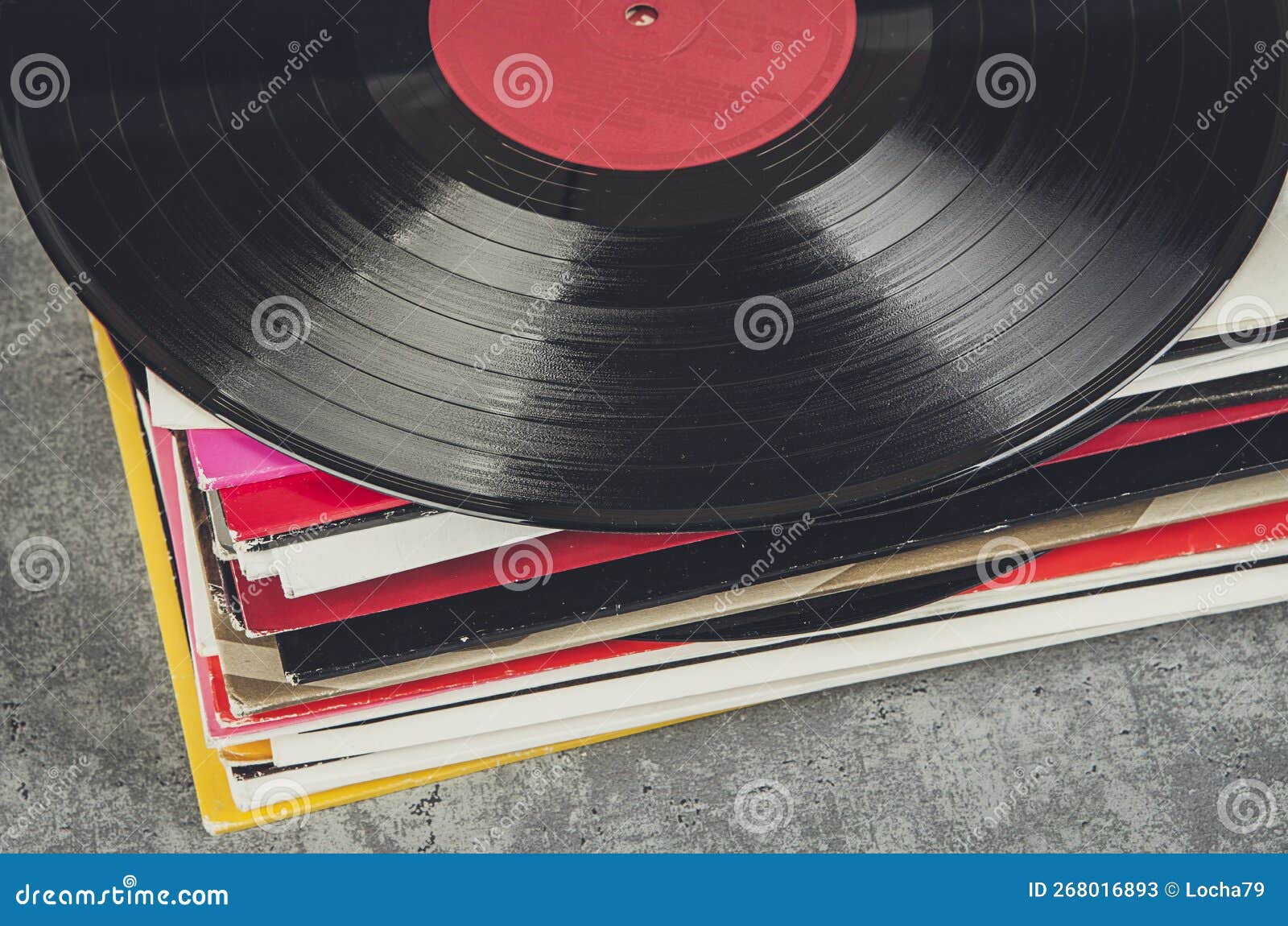 Stack of Vinyl Records in Retro Style Stock Image - Image of bowl ...