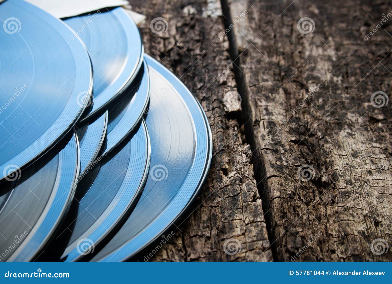 Stack of Vinyl Records on a Wooden Stock Photo - Image of background ...