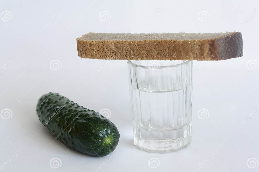 A Stack of Vodka, Bread and Salted Cucumber Stock Photo - Image of ...