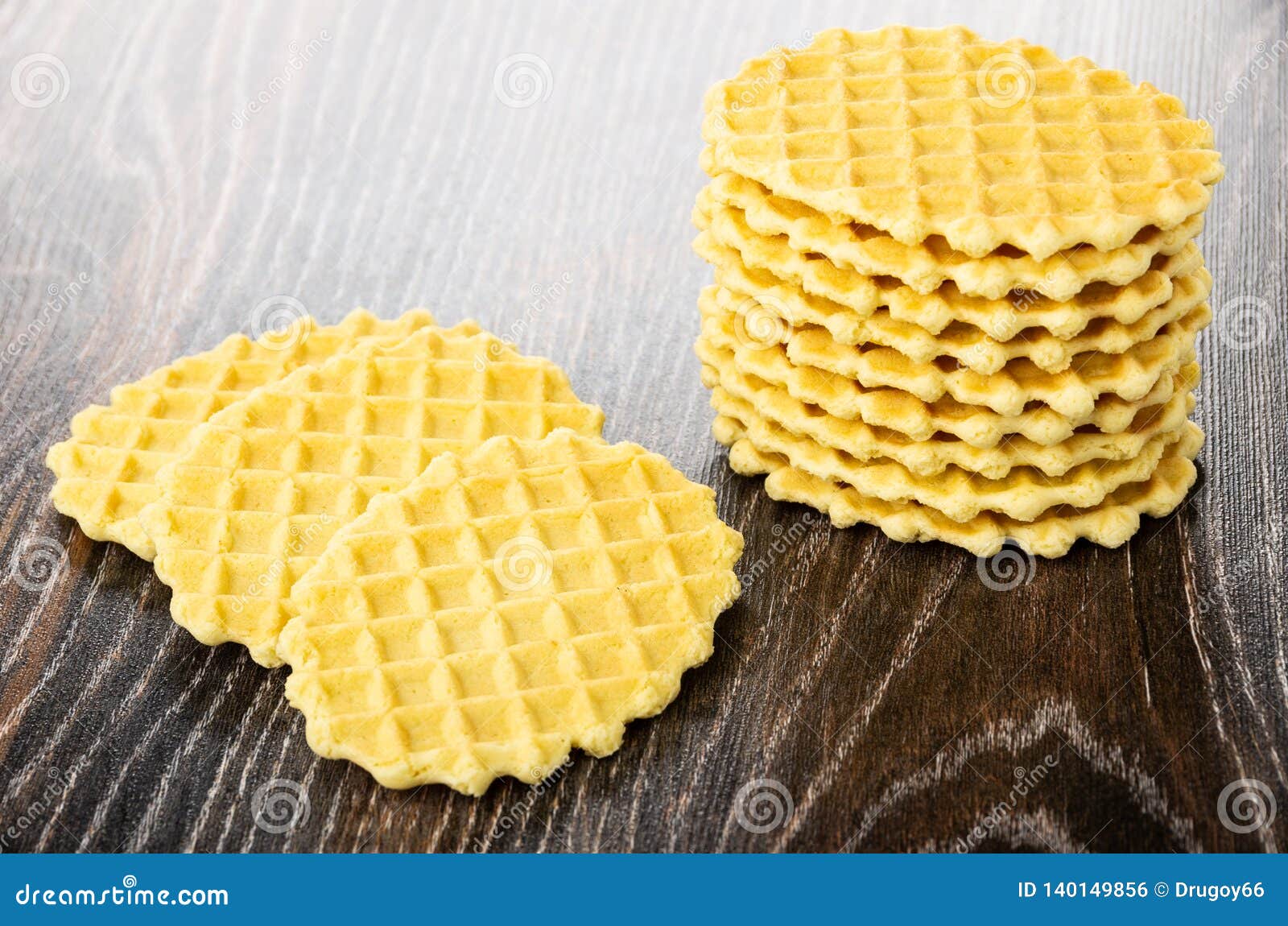 Stack of Wafers on Wooden Table Stock Photo - Image of meal, dark ...