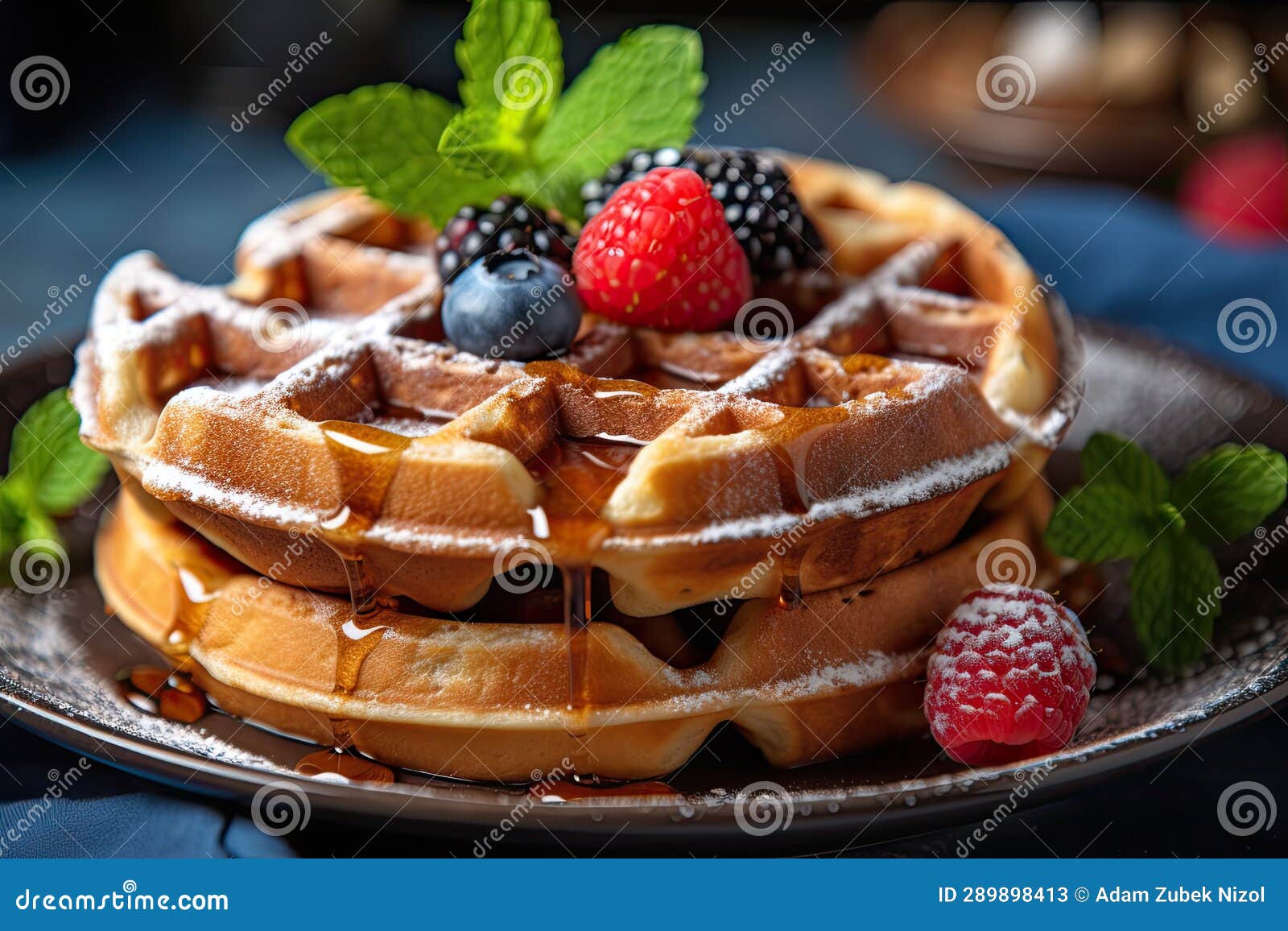 A Stack of Waffles with Berries and Syrup Stock Illustration ...