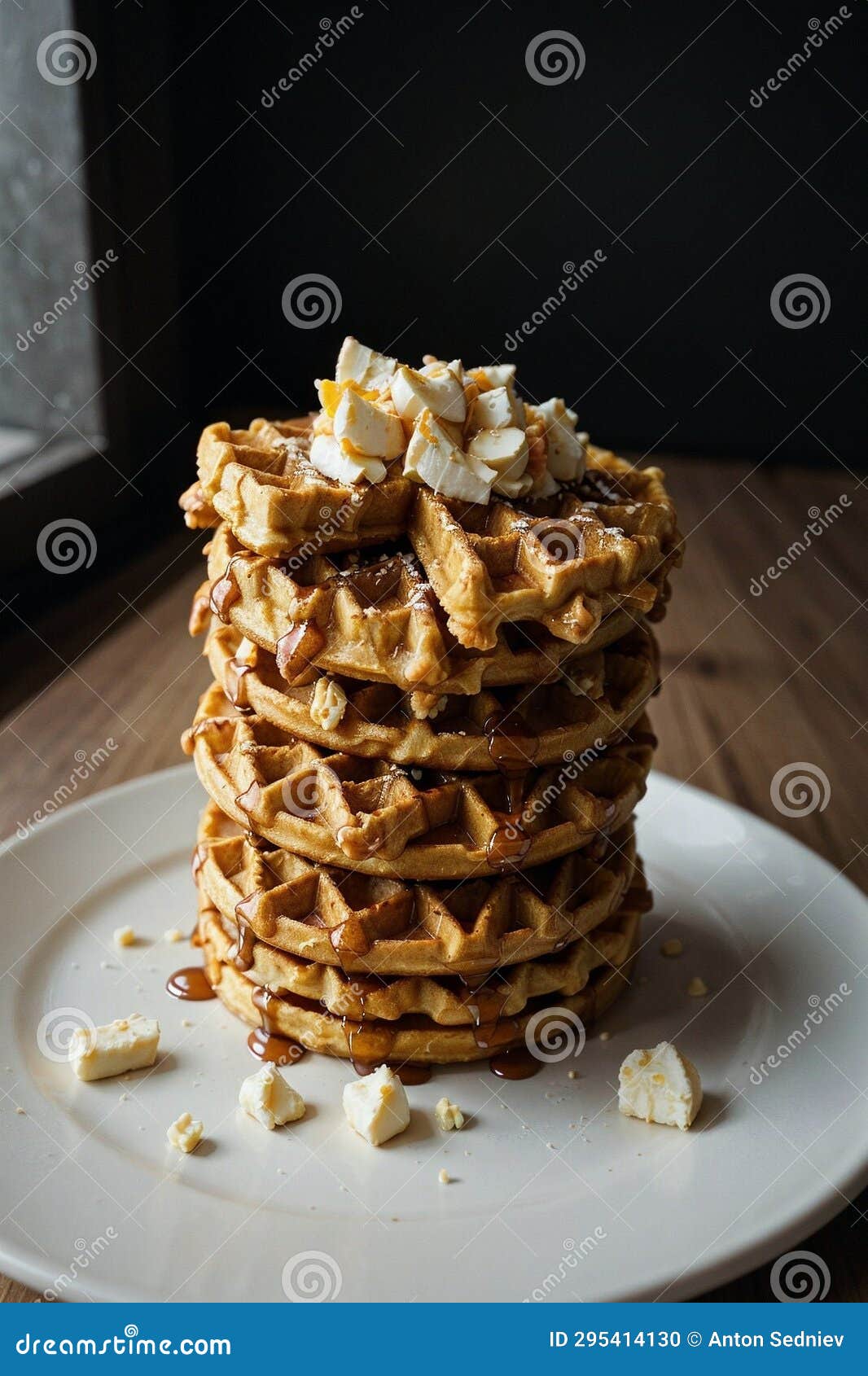 Stack of Waffles with Cream and Nuts on Top Stock Illustration ...