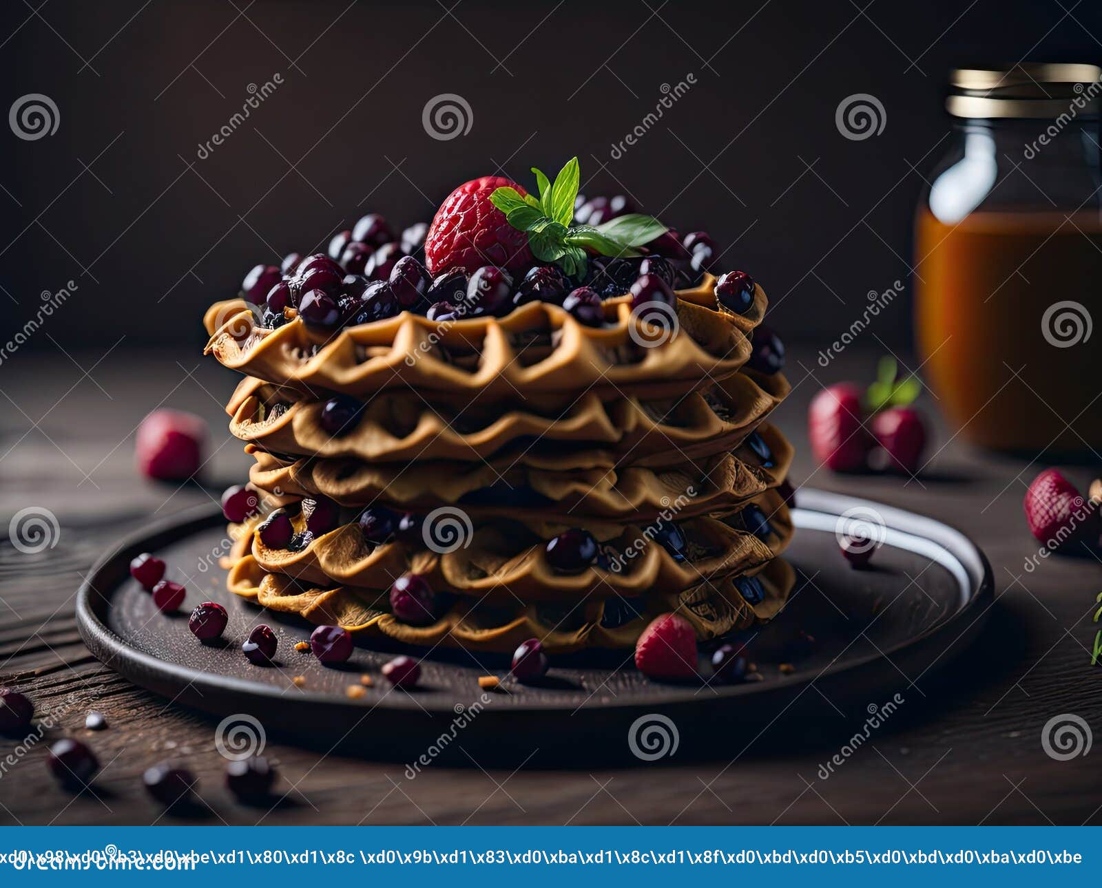 Stack of Waffles Decorated with Berry Cream. Ai Generative Stock ...