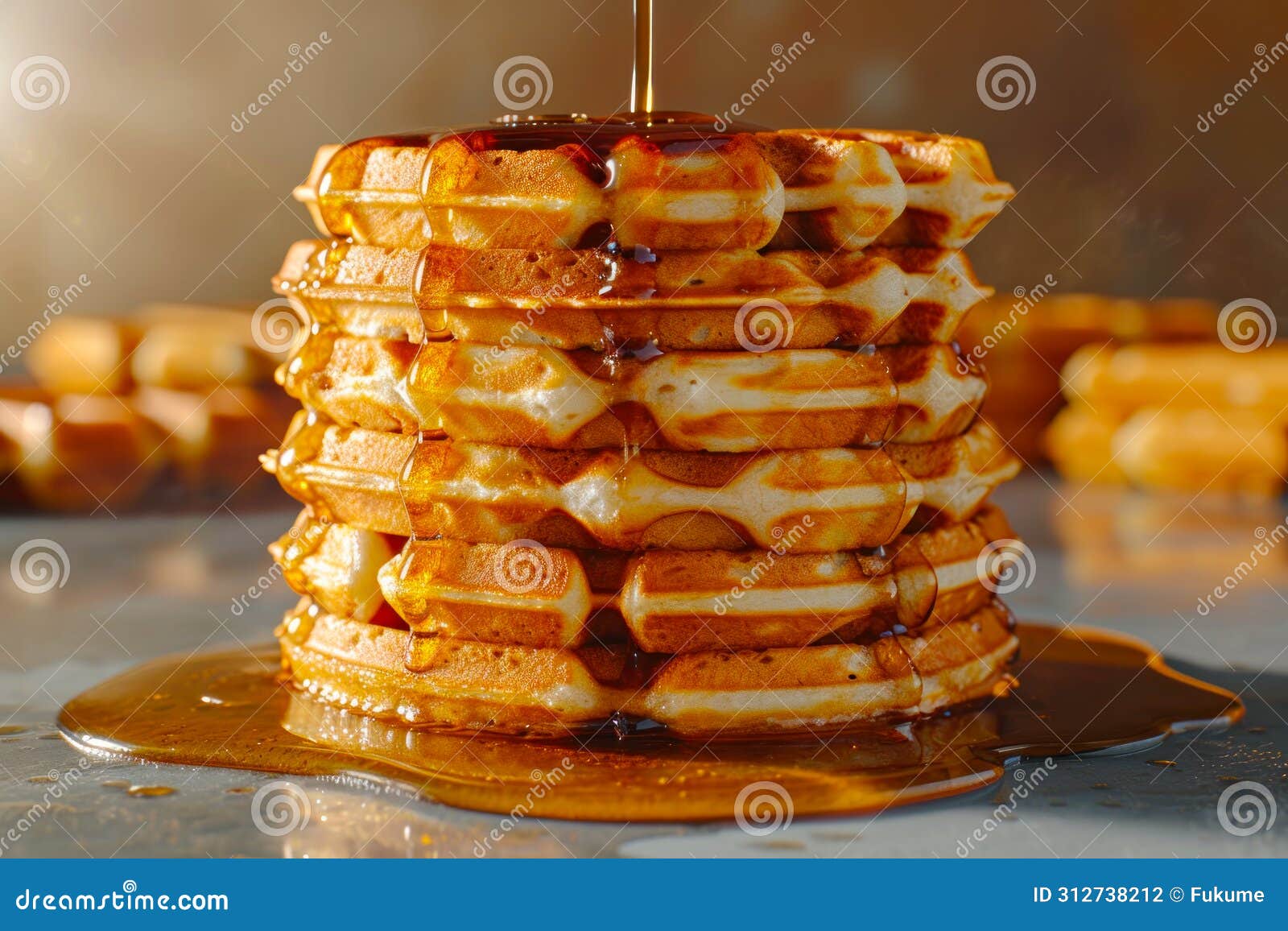 Stack of Waffles Dripping with Maple Syrup. Stock Photo - Image of ...