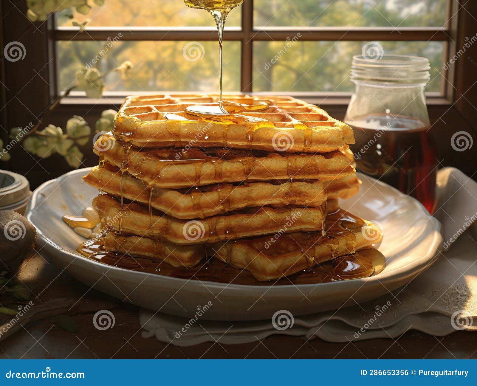Stack of Waffles Dripping with Syrup Stock Illustration - Illustration ...
