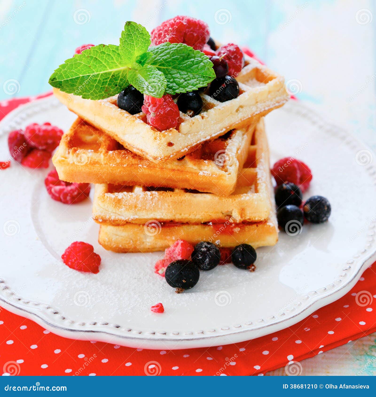 Stack Waffles with Ripe Summer Berry Stock Photo - Image of dessert ...