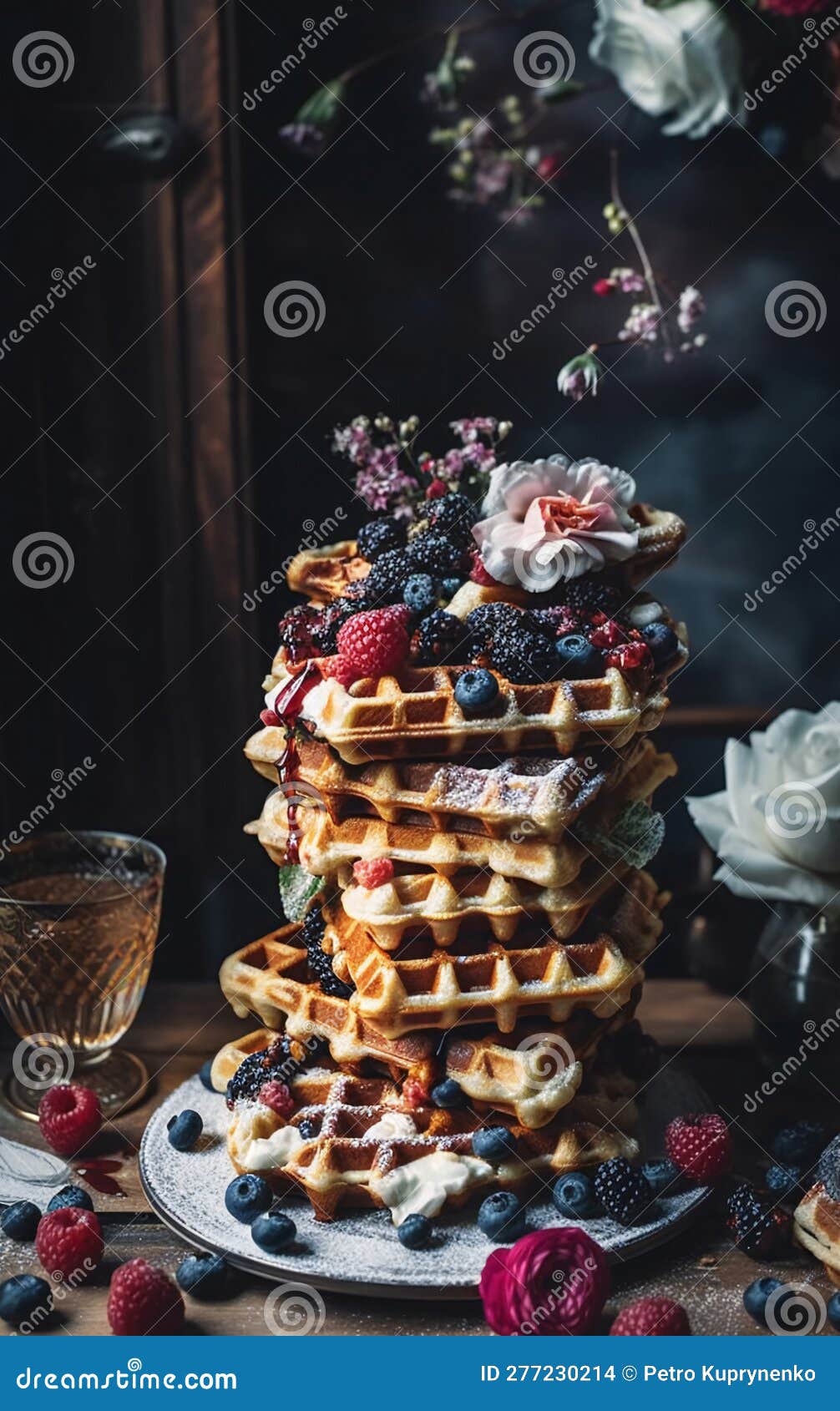 A Stack Of Waffles Sitting On Top Of A Table A Colorized Photo, Royalty ...