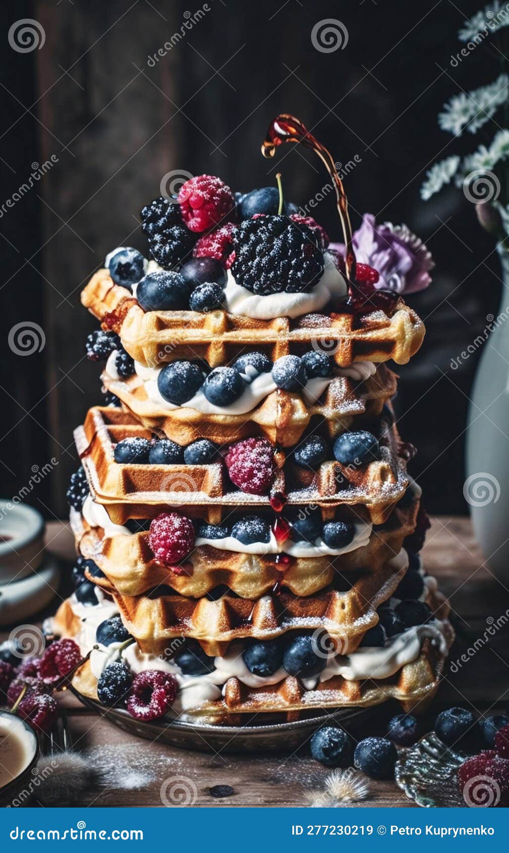 A Stack Of Waffles Sitting On Top Of A Table A Colorized Photo ...