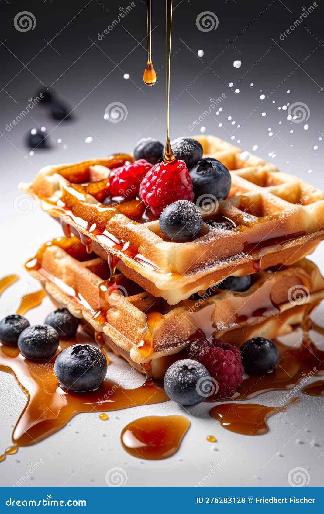 A Stack of Waffles Topped with Berries and Syrup. AI Generative Image ...