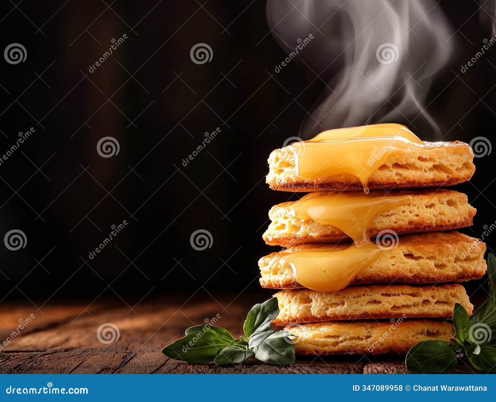 Stack of Warm Biscuits with Melting Cheese Steam Rising Dark Rustic ...