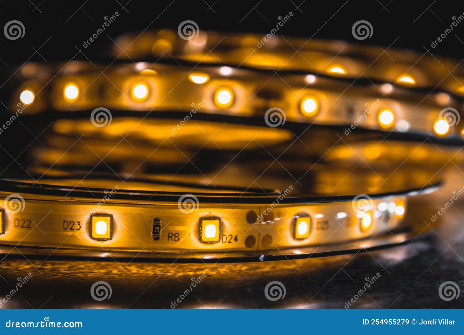 A Stack of Warm White LED Lights on Coiled Flexible Lighting Strips ...