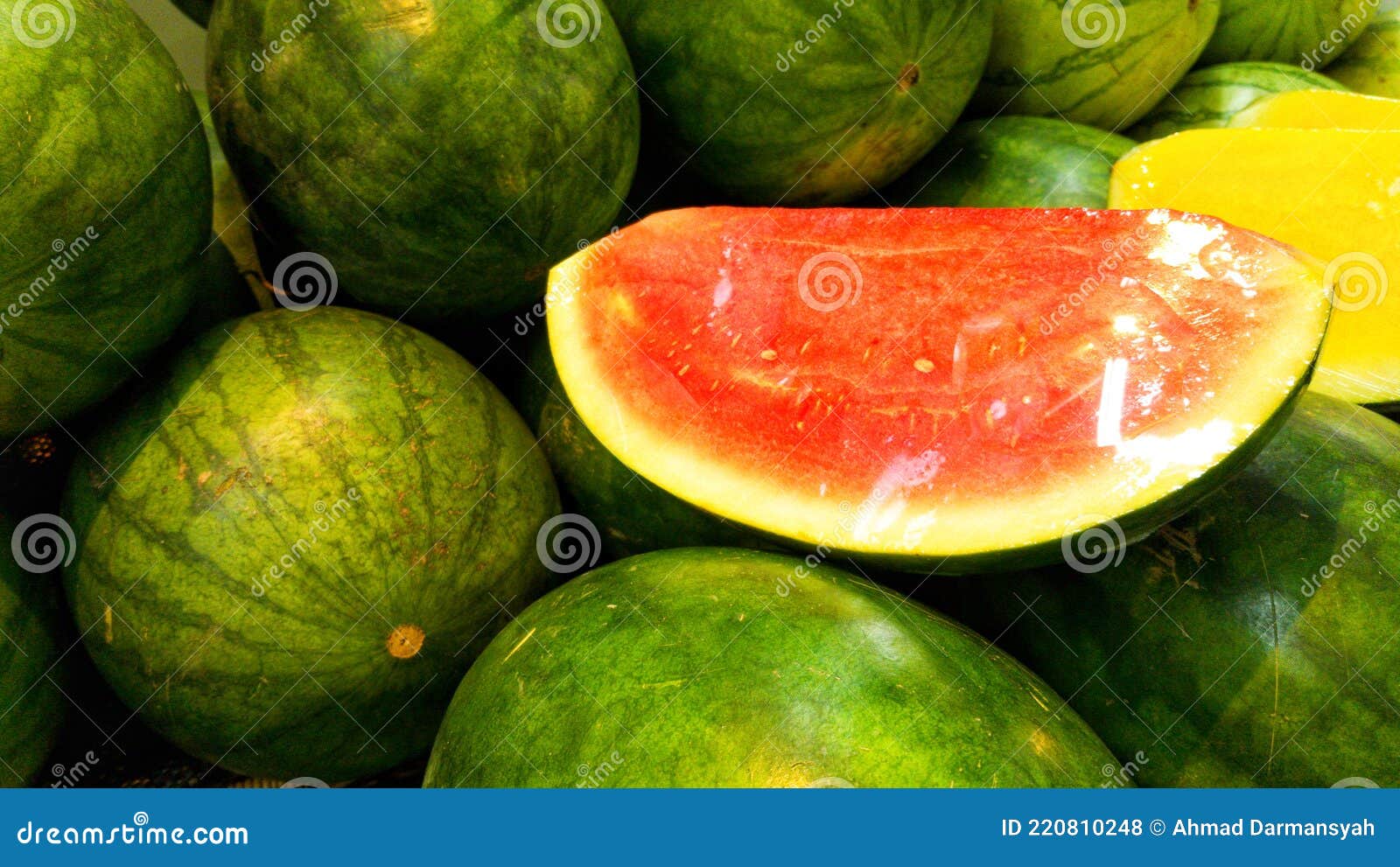 Stack of Watermelons and Sliced Watermelon Stock Photo - Image of ...