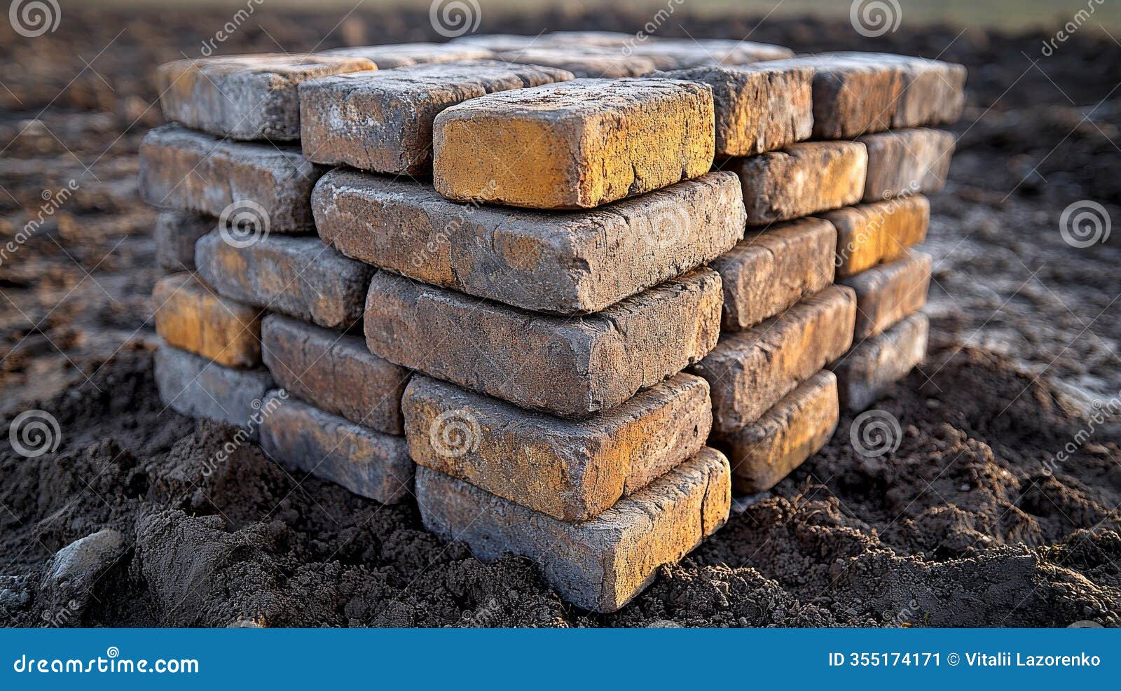 Stack of Weathered Bricks on Soil in Outdoor Construction Site Stock ...