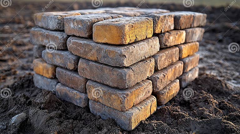 Stack of Weathered Bricks on Soil in Outdoor Construction Site Stock ...