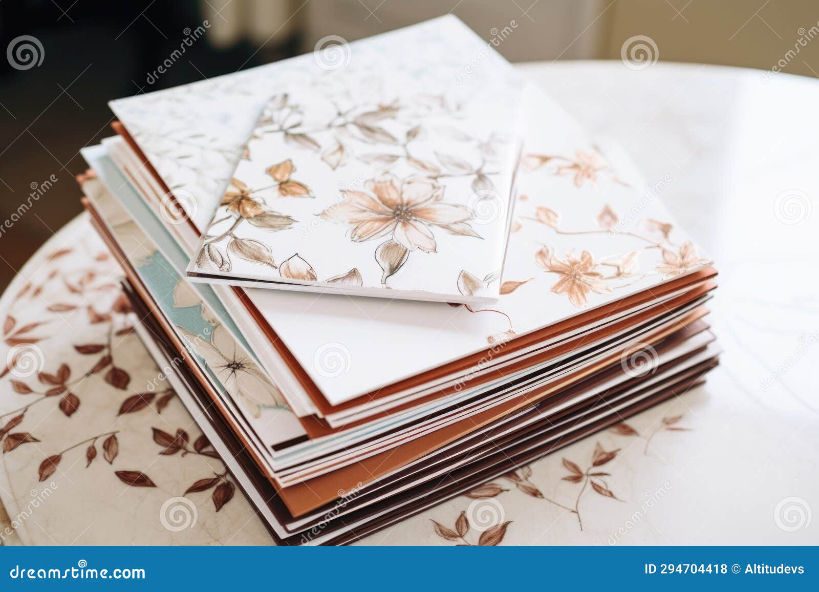 Stack of Wedding Invitations Spread Out on a White Table Stock Photo ...