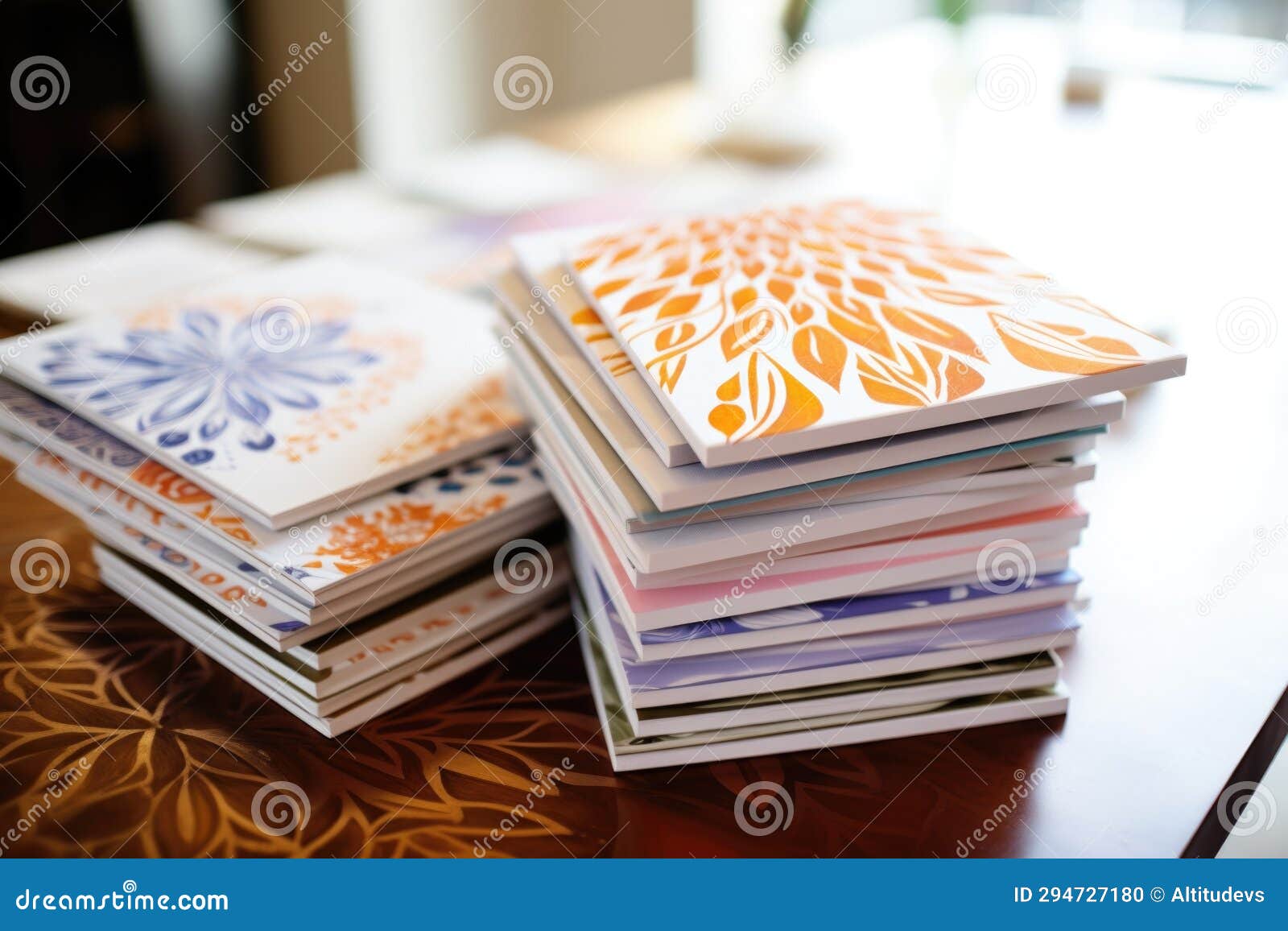Stack of Wedding Invitations Spread Out on a White Table Stock Photo ...