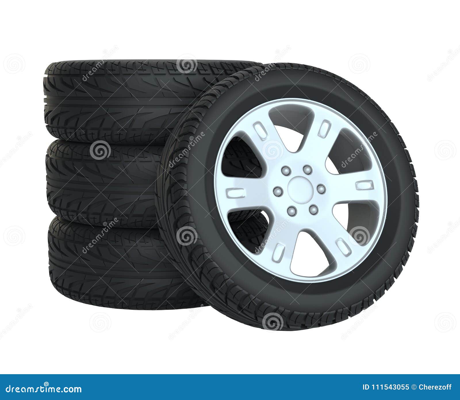 Stack of Wheels. 3d Illustration Stock Illustration - Illustration of ...