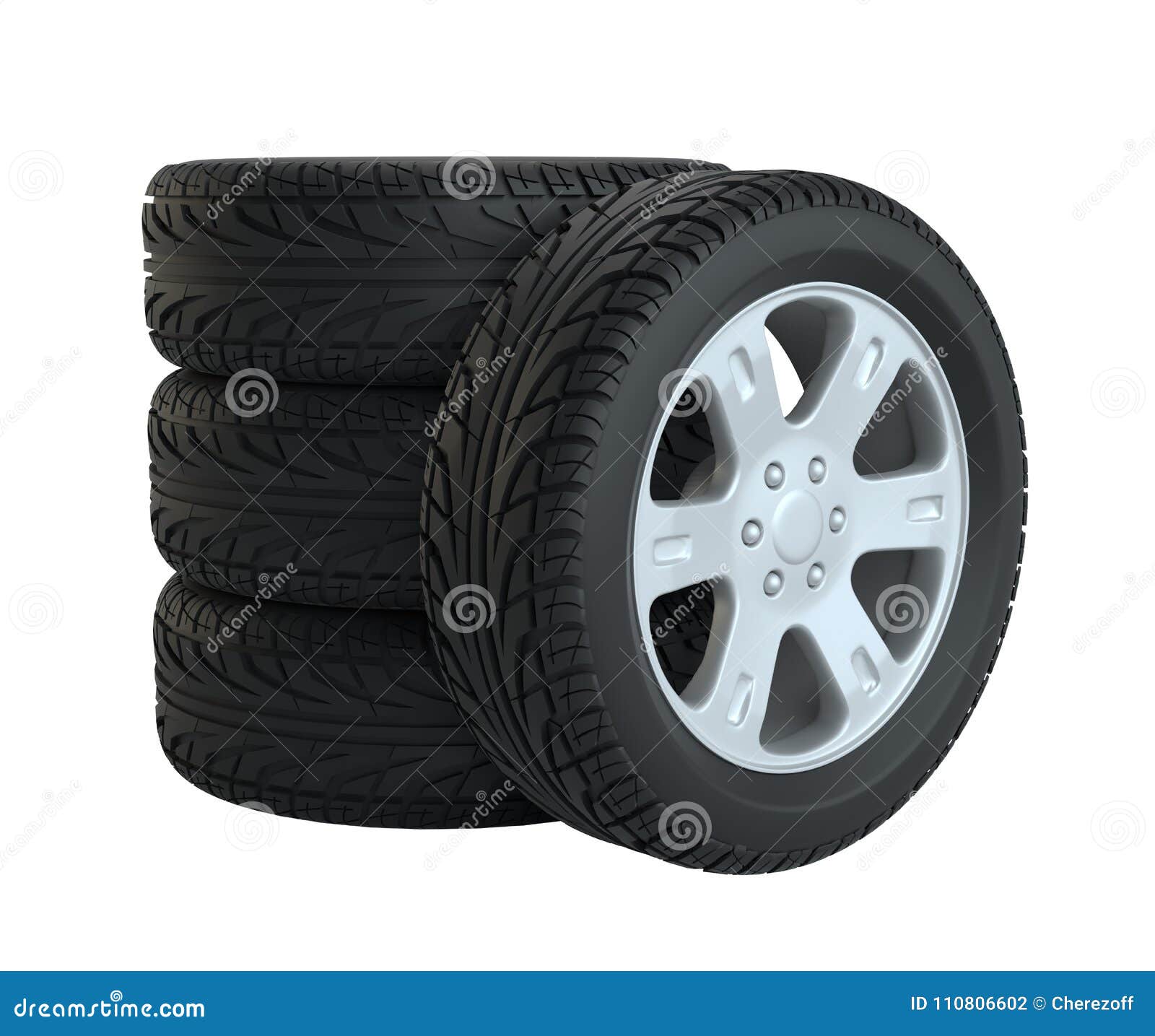 Stack of Wheels. 3d Illustration Stock Illustration - Illustration of ...