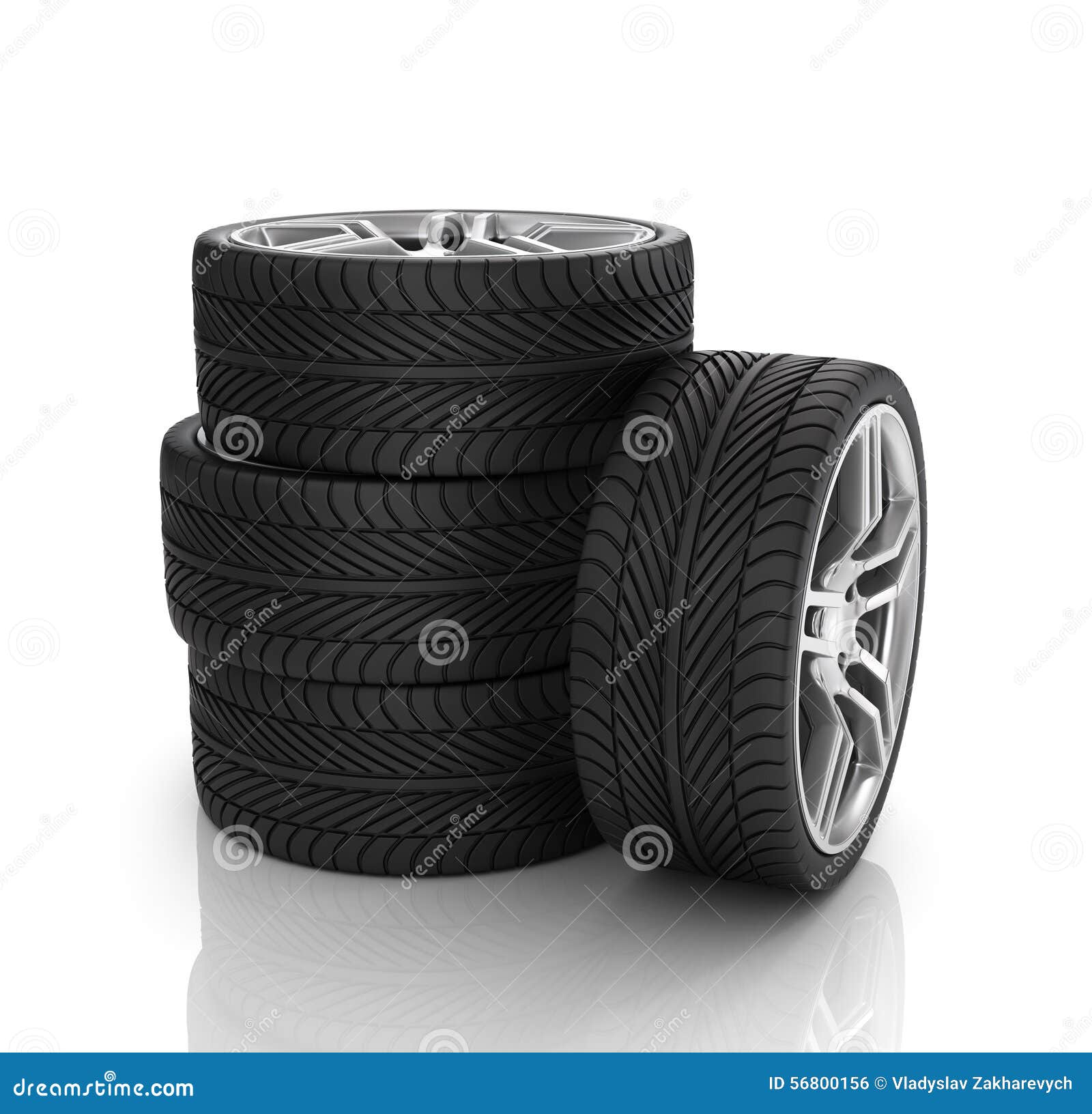 Stack of wheels. 3d image stock illustration. Illustration of alloy ...