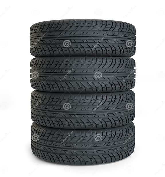 Stack of wheels on white stock illustration. Illustration of pile ...