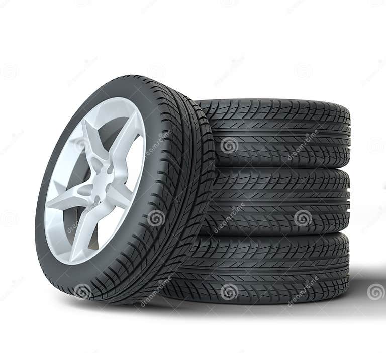 Stack of wheels on white stock illustration. Illustration of background ...