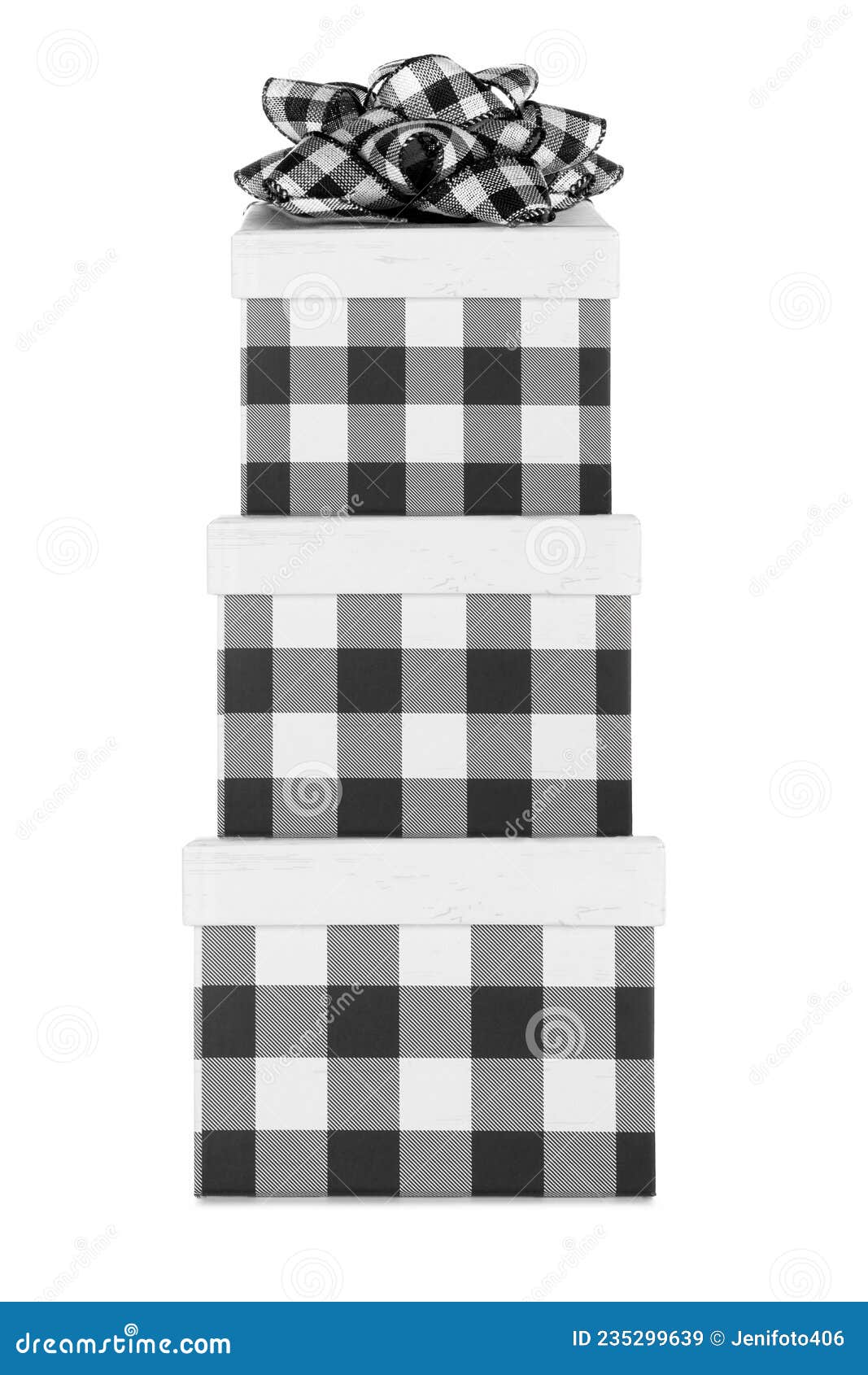 Stack of White and Black Check Christmas Gift Boxes Isolated on White ...