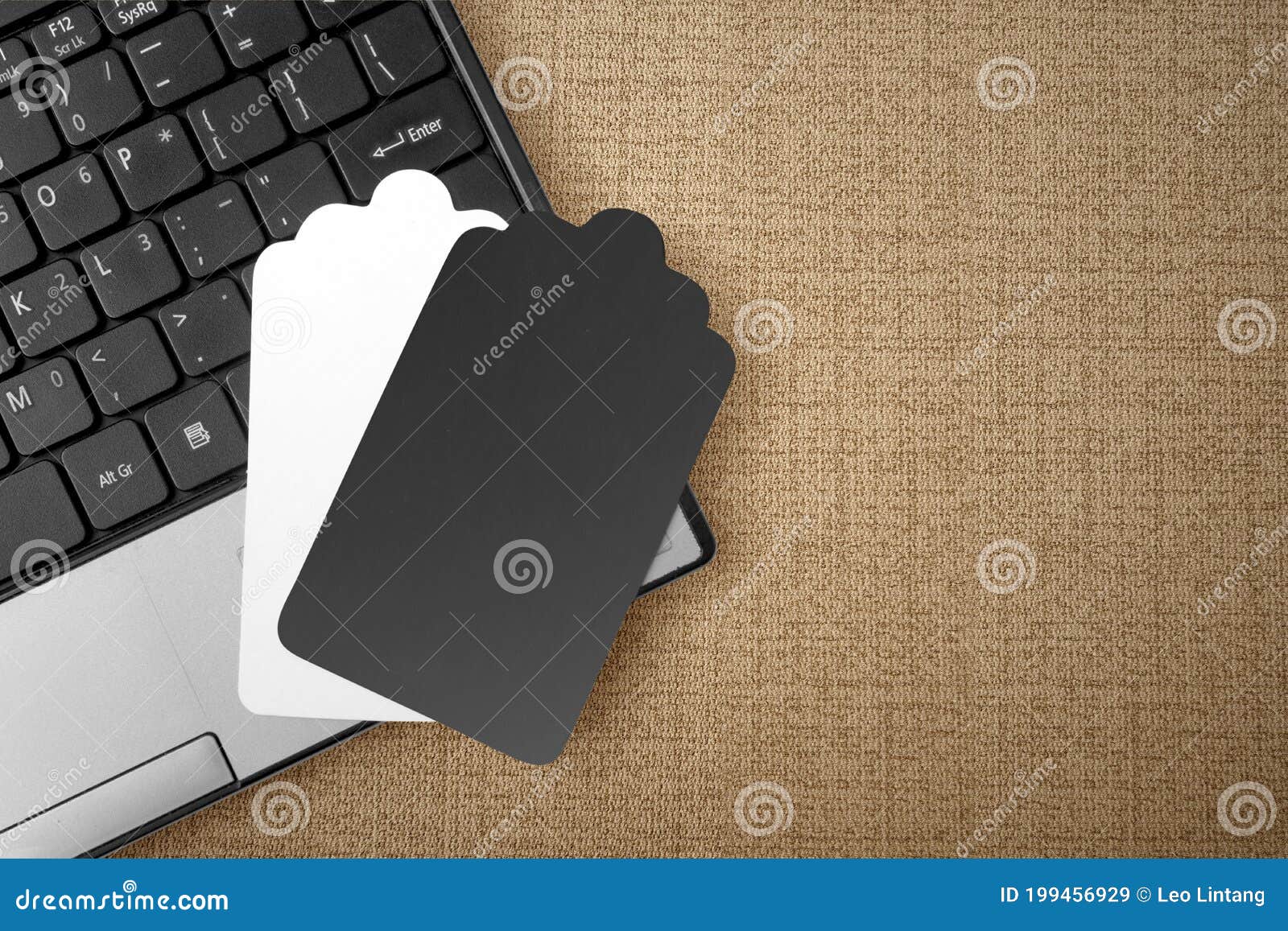 Stack of the White and Black Label Tag on the Laptop Stock Image ...