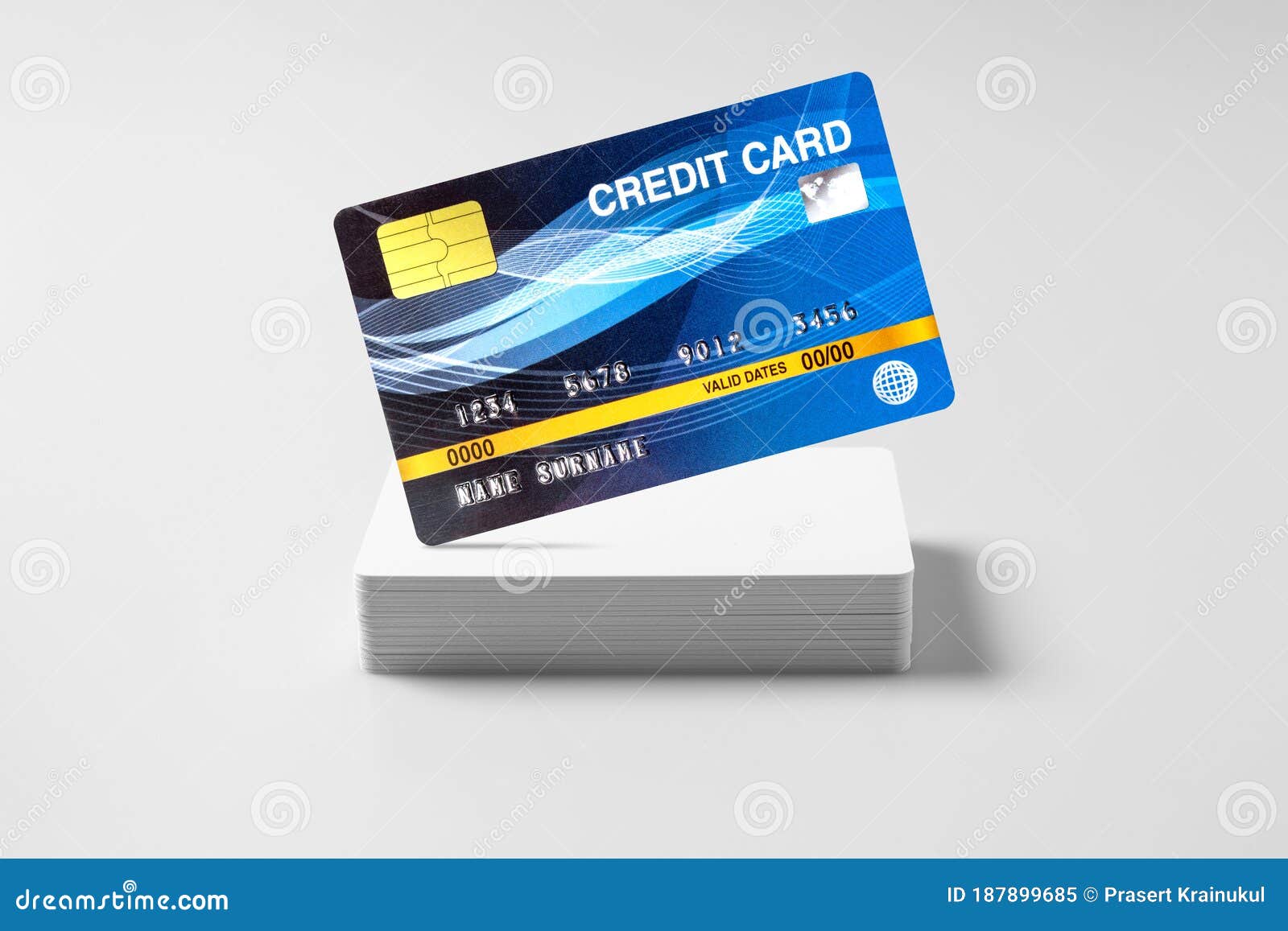 Stack of White Blank Credit Cards Mockup on White Background Stock ...