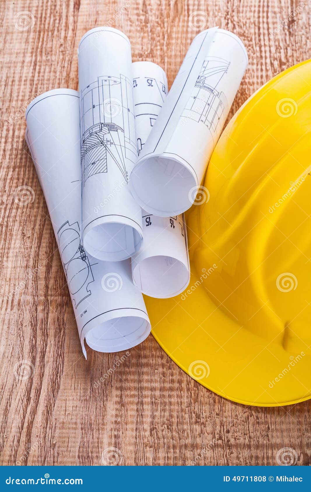 Stack of White Blueprints and Yellow Hardhat on Stock Photo - Image of ...